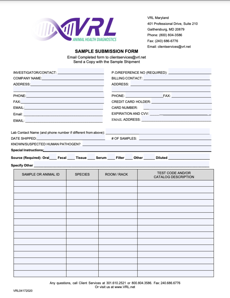 Printable Submission Forms - VRL Diagnostics